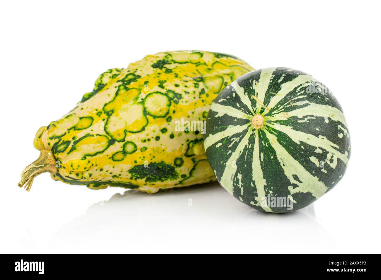 Group of two whole fresh beautiful decorative gourd isolated on white ...
