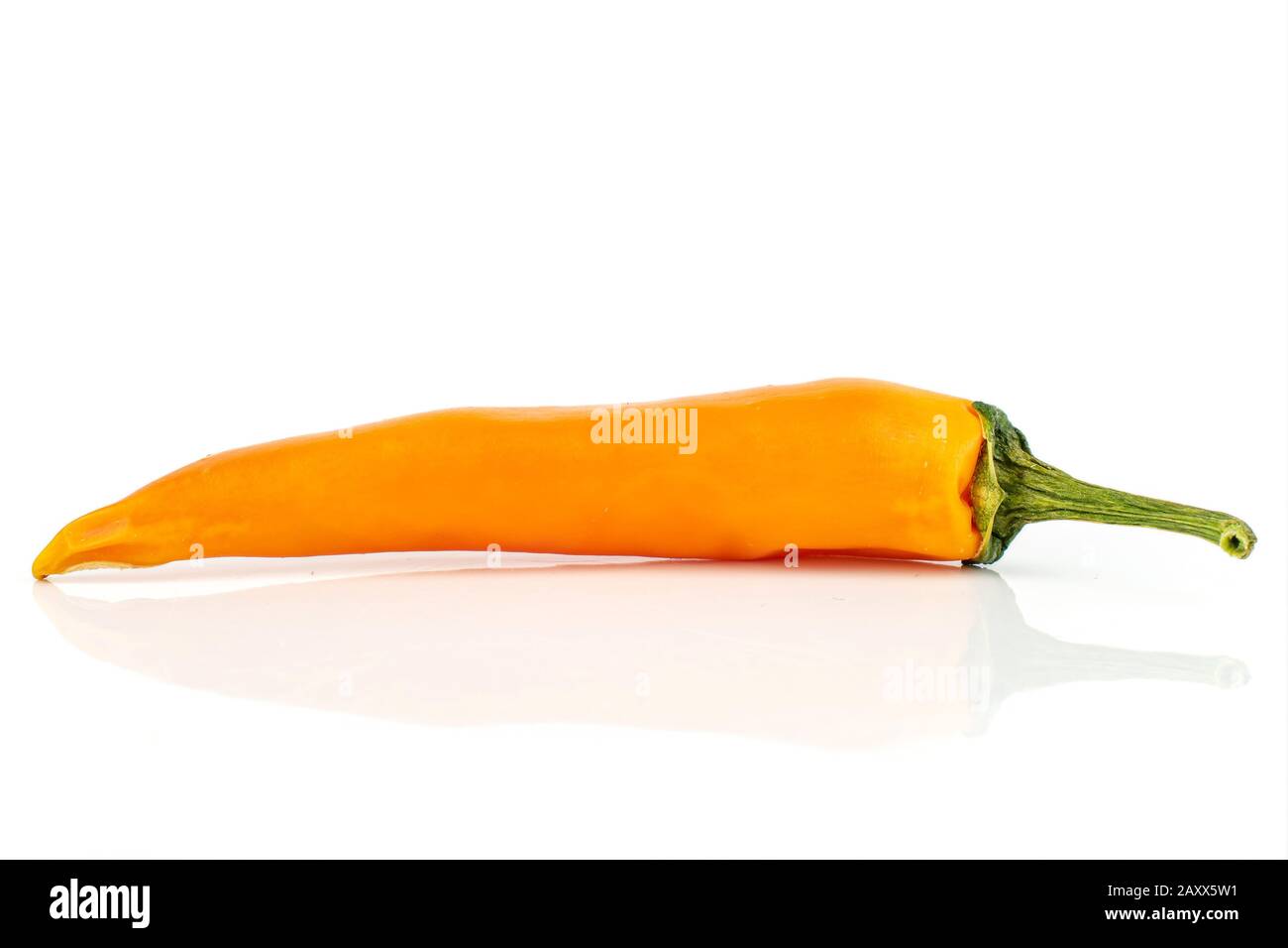 One whole orange hot chili pepper isolated on white background Stock ...