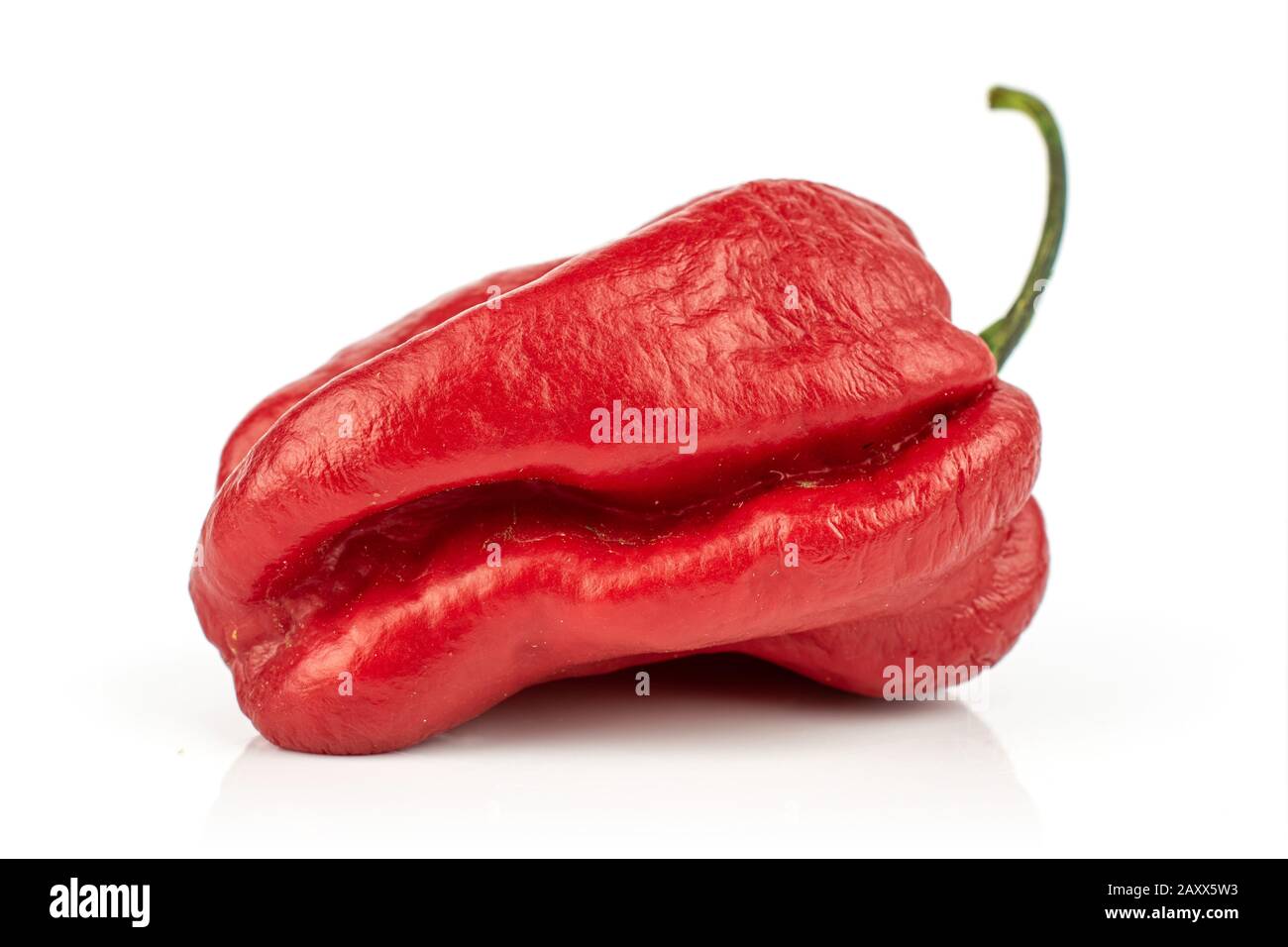 One whole red hot chili pepper isolated on white background Stock Photo ...