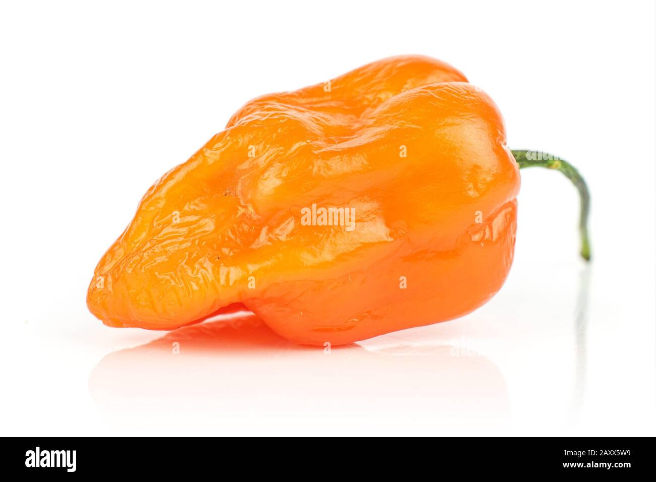 One whole orange hot chili pepper isolated on white background Stock ...
