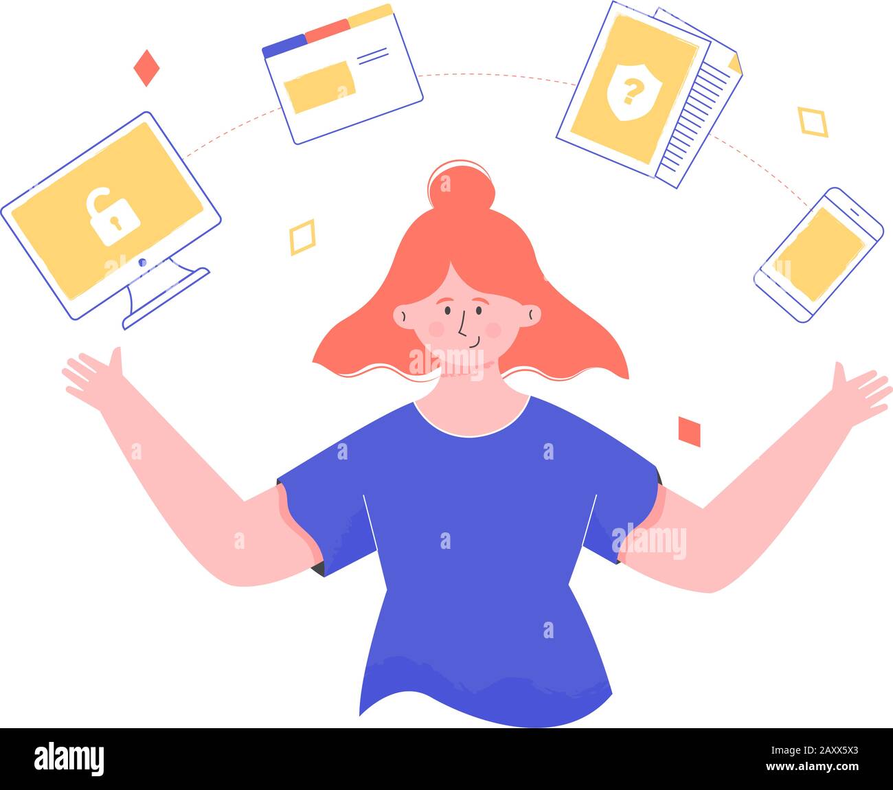 Girl character manages the electronic document Stock Vector Image & Art ...