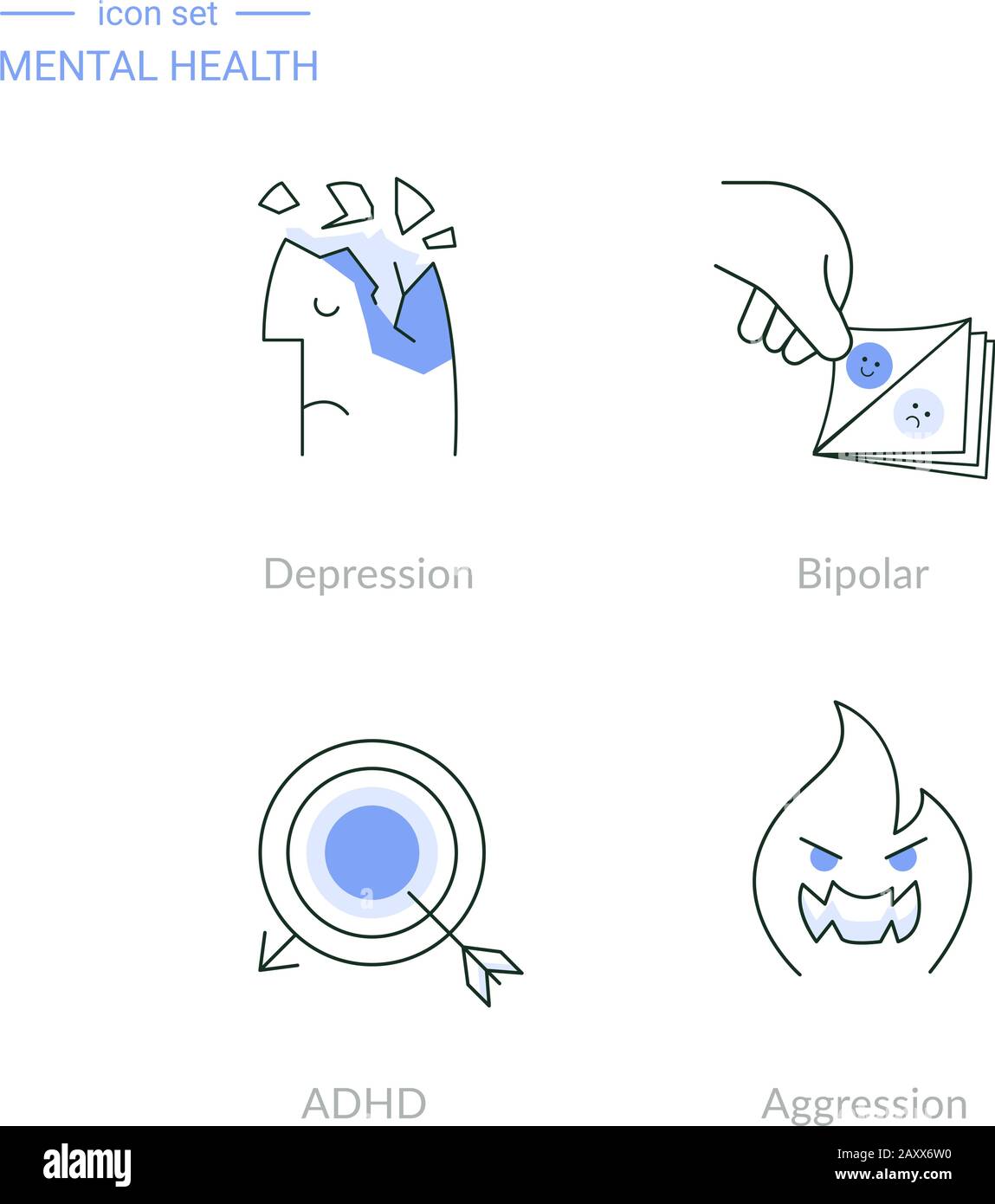 Set of linear mental health icons Stock Vector Image & Art - Alamy