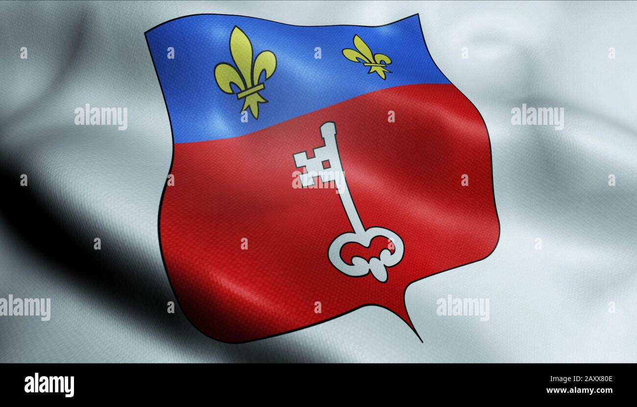 3D Waving France City Coat of Arms Flag of Angers Closeup View Stock ...