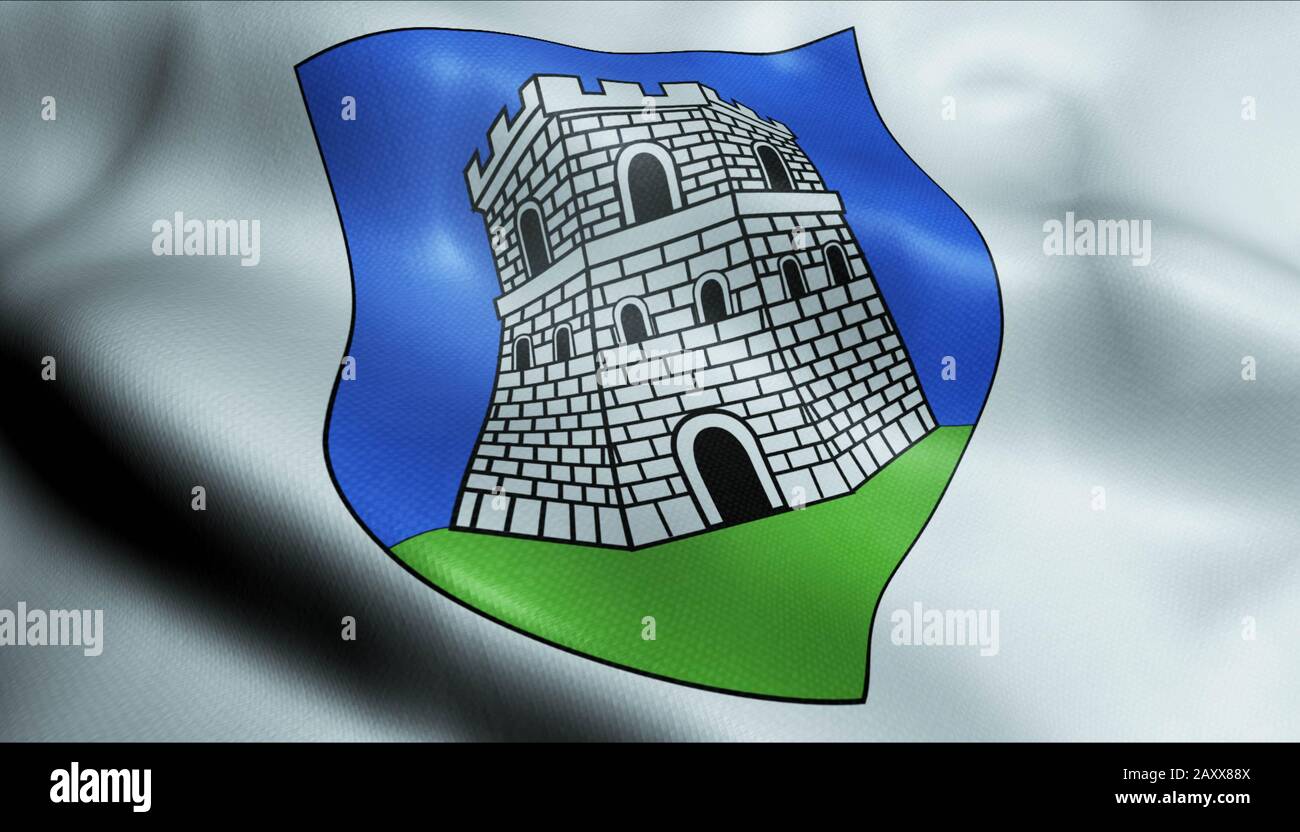 3D Waving France City Coat of Arms Flag of Bastia Closeup View Stock ...