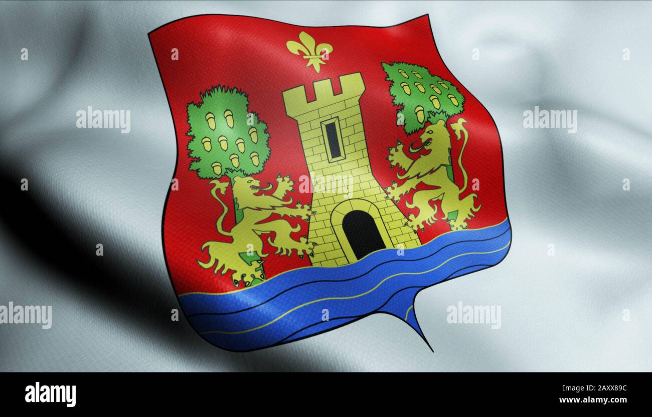 3D Waving France City Coat of Arms Flag of Bayonne Closeup View Stock ...