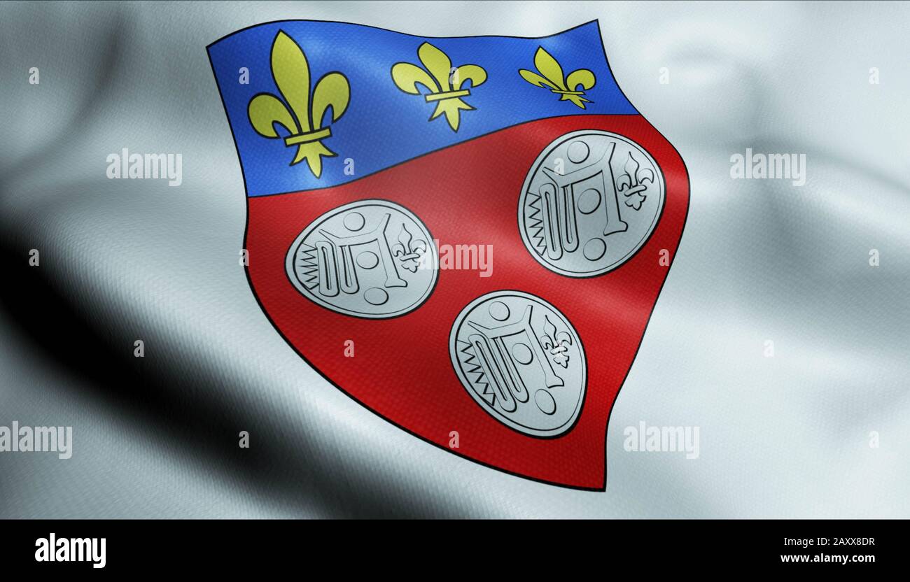 3D Waving France City Coat of Arms Flag of Chartres Closeup View Stock ...