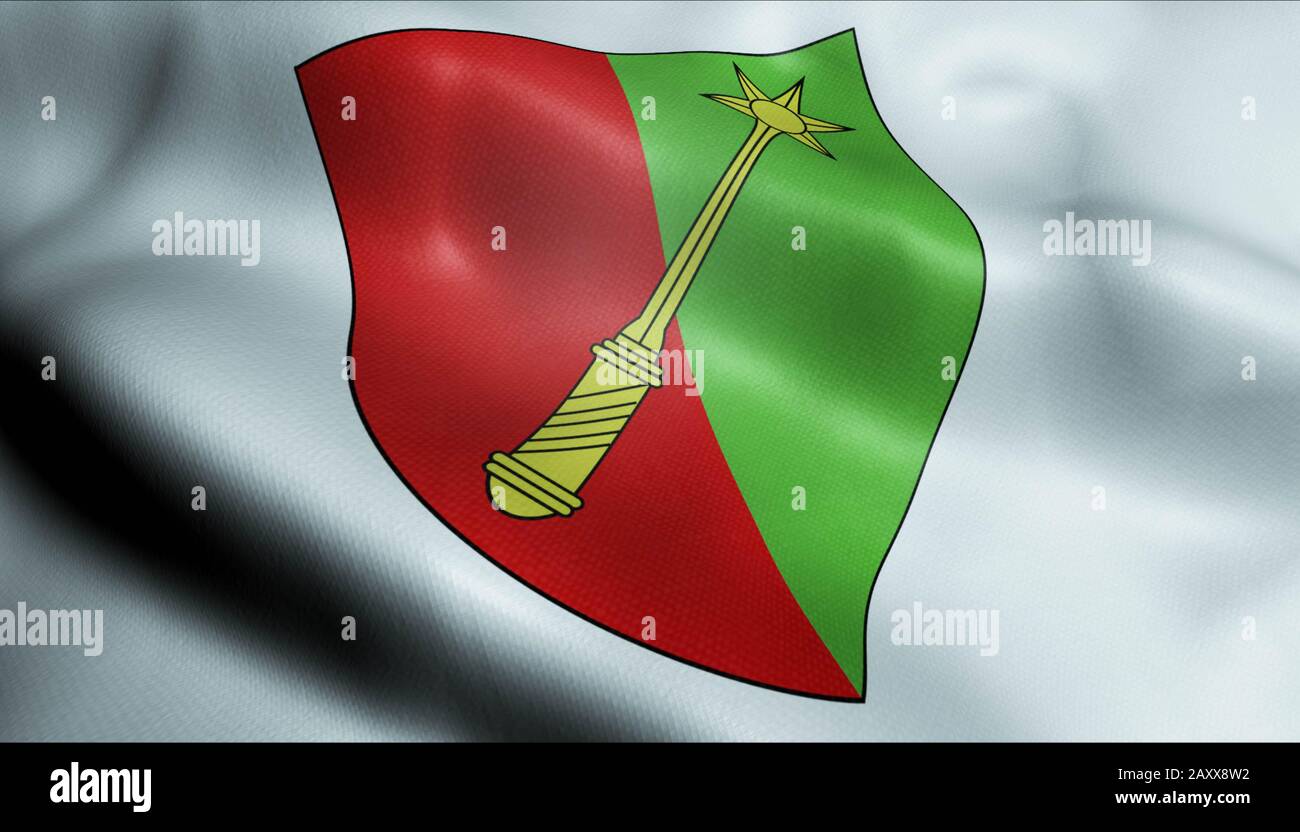 3D Waving France City Coat of Arms Flag of Colmar Closeup View Stock ...