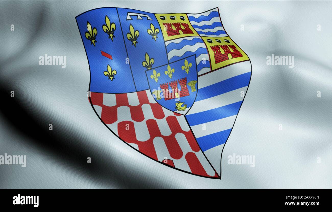 3D Waving France City Coat of Arms Flag of Evry Closeup View Stock ...