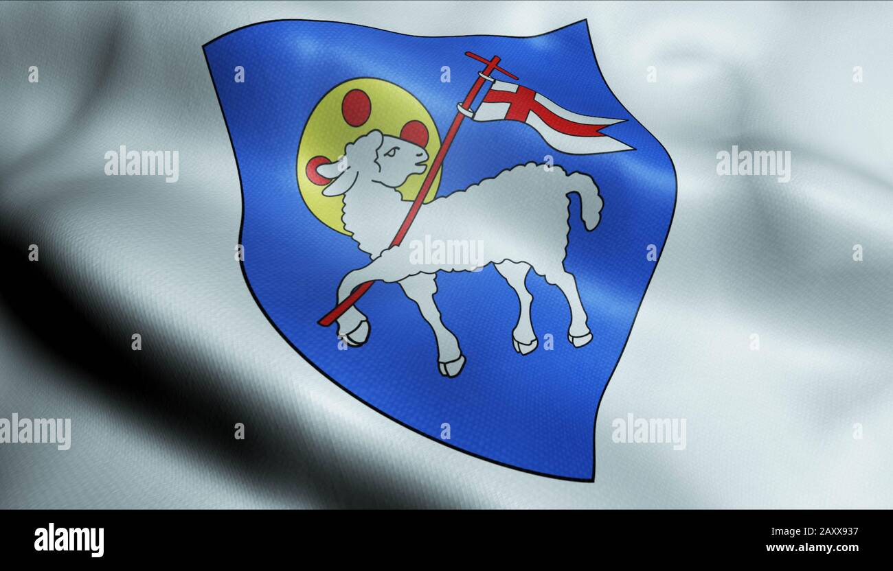 3D Waving France City Coat of Arms Flag of Grasse Closeup View Stock ...