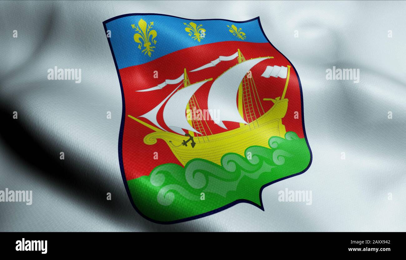 3D Waving France City Coat of Arms Flag of La Rochelle Closeup View ...
