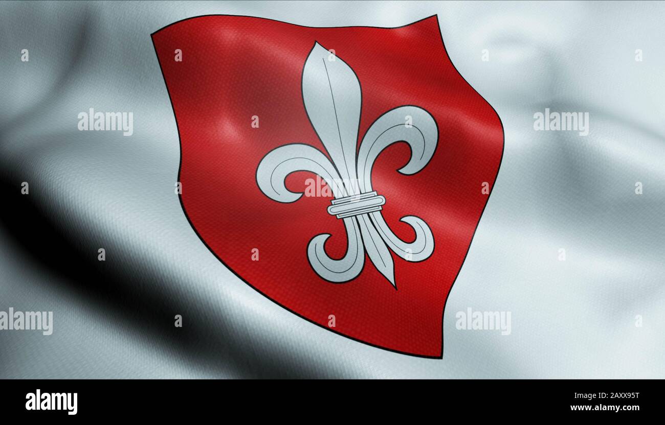 3D Waving France City Coat of Arms Flag of Lille Closeup View Stock ...