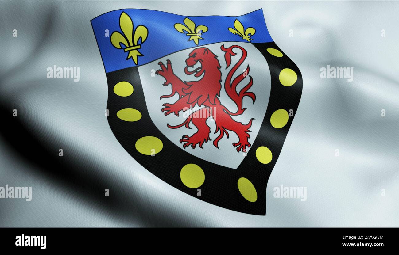 3D Waving France City Coat of Arms Flag of Poitiers Closeup View Stock ...