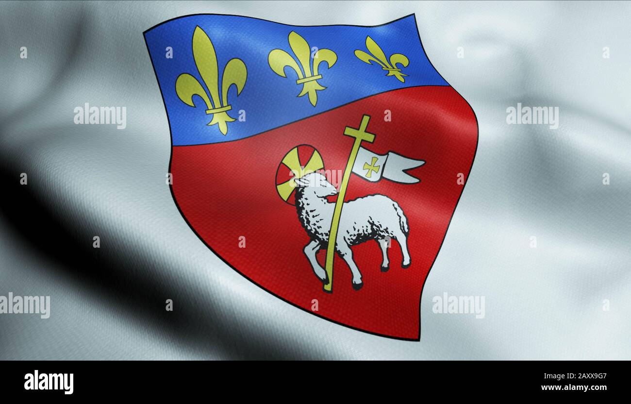 3D Waving France City Coat of Arms Flag of Rouen Closeup View Stock ...