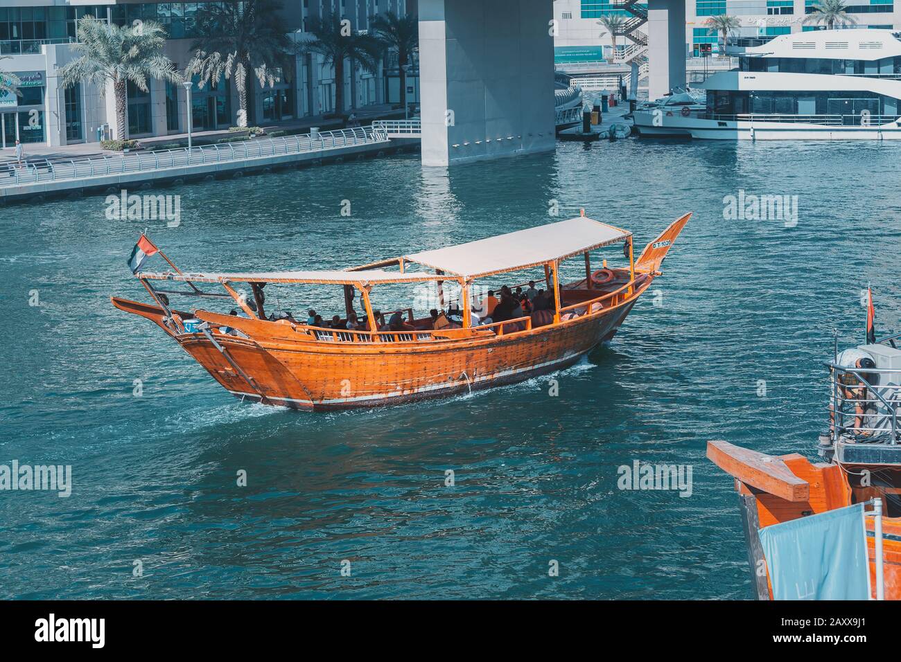 29 November 2019, Dubai, United Arab Emirates: Tourist cruise Abra Dhow ...