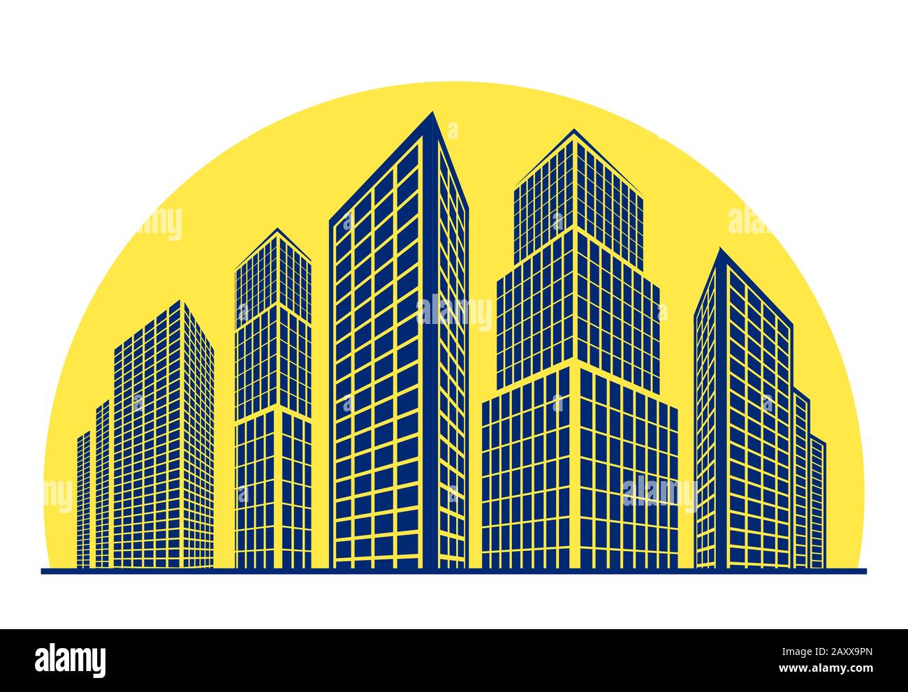 Skyscrapers, buildings against the background of rising sun. Vector ...