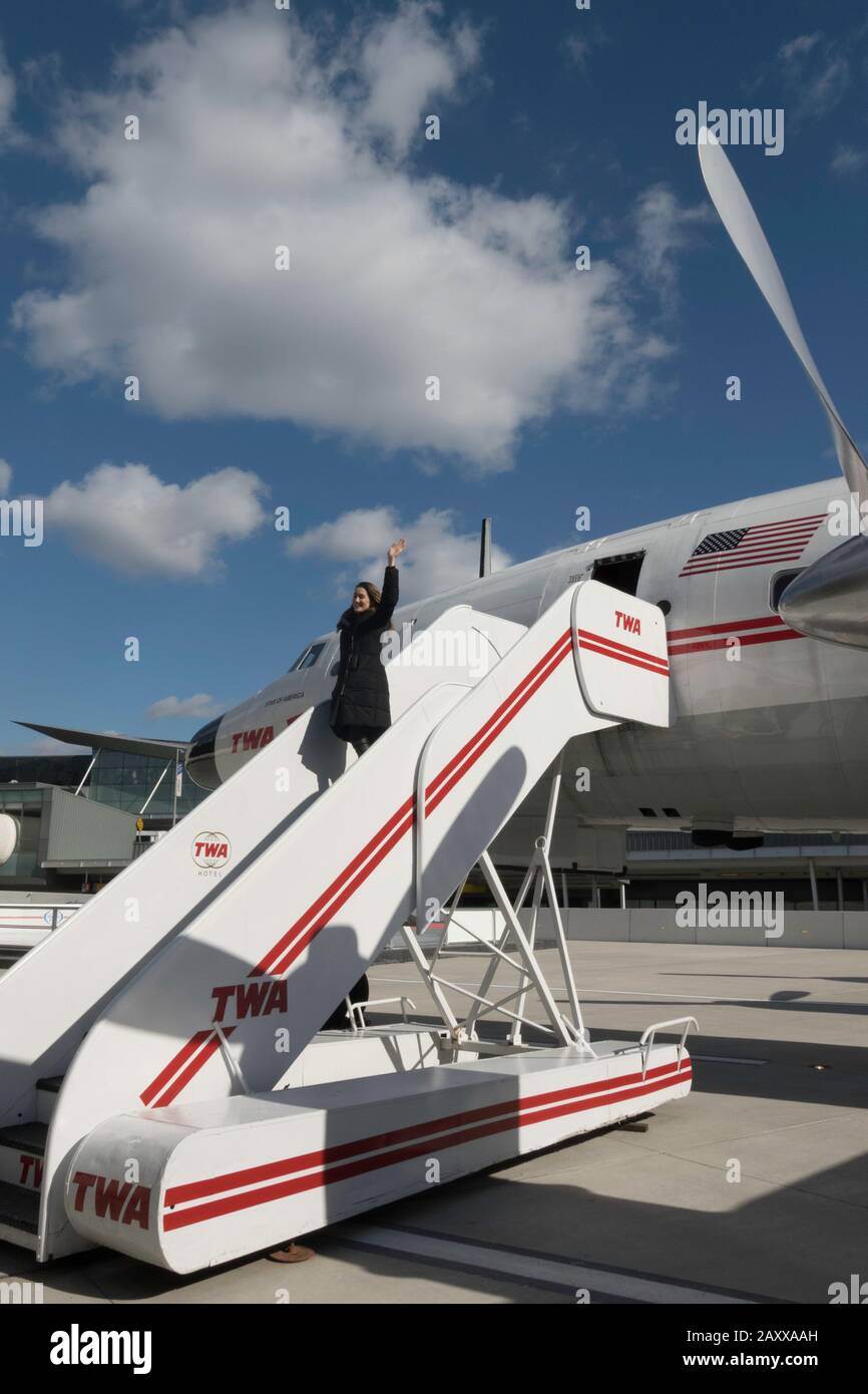 The Connie Cocktail Lounge inside a real airplane, TWA Hotel at John F ...