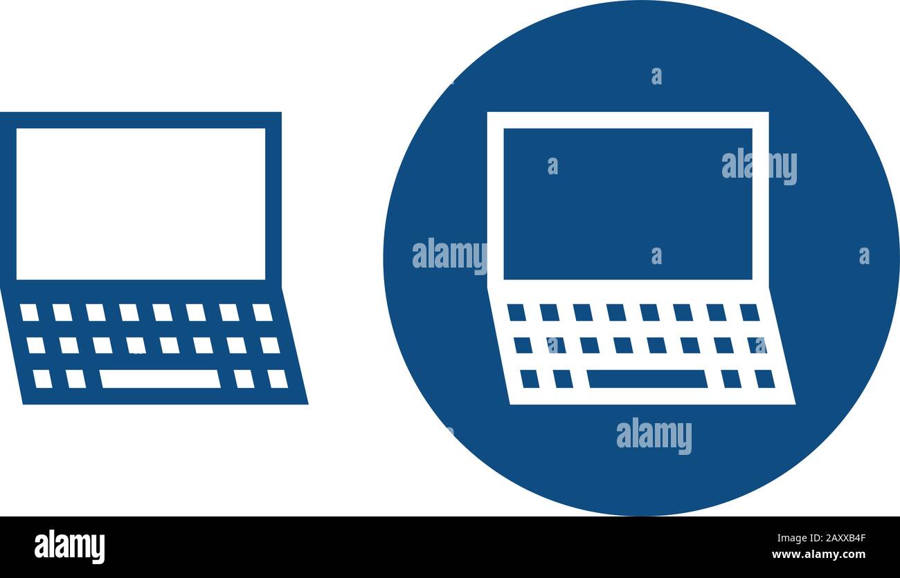 Drawn computer laptop. Option in a circle and without it. Vector blue ...