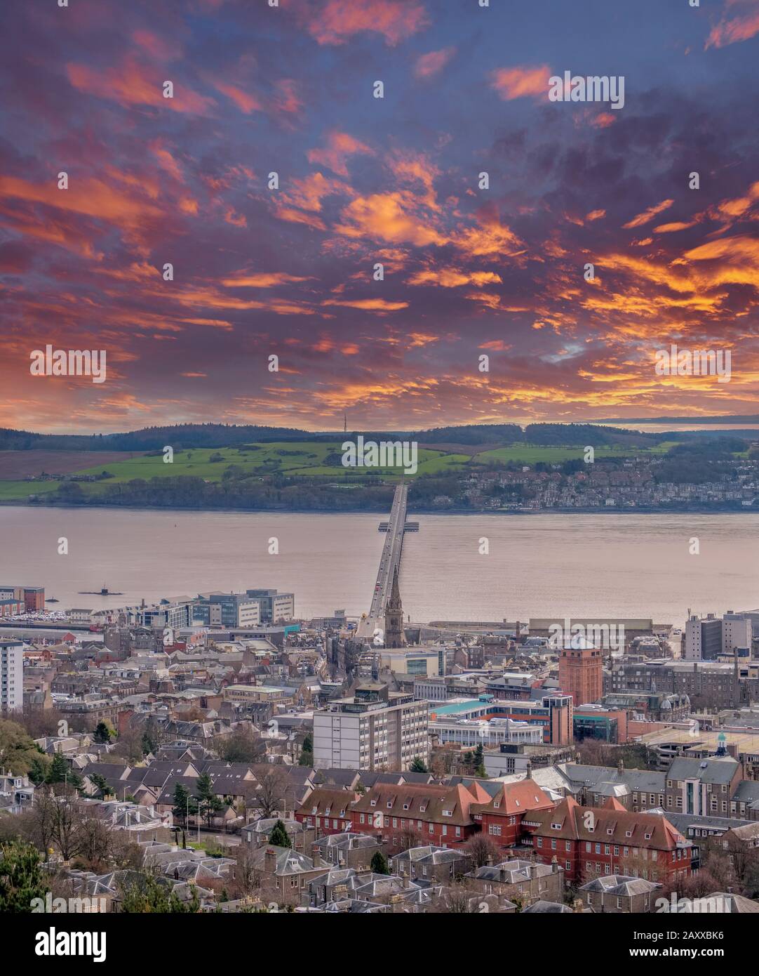 From the monument at Dundee law Hill looking down over the city to the ...