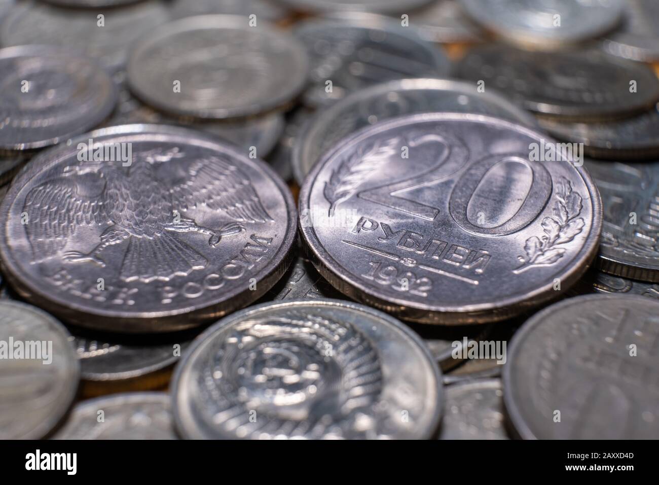 Russia and Soviet Union coins. Stack of coins representing success ...