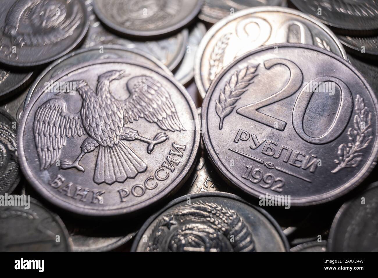 Russia and Soviet Union coins. Stack of coins representing success ...