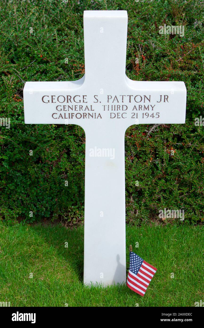 Grave of US General George Smith Patton Jr. (1885-1945) at the Luxembourg American Cemetery and ...