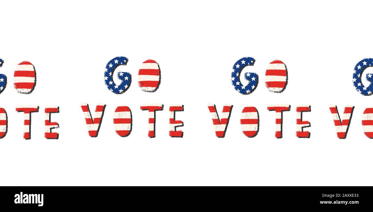 Go vote seamless border. Hand drawn lettering with American flag ...