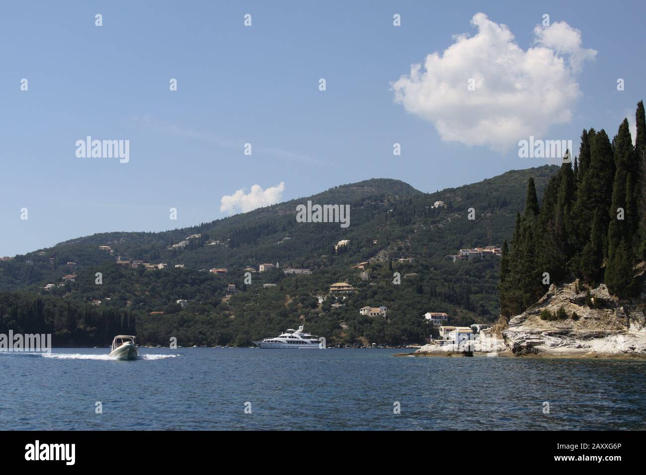 Landscape of Corfu, Greece seen from the sea Stock Photo - Alamy