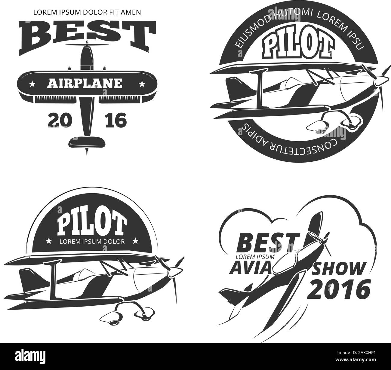 Retro airplane, aircraft vector labels set. Best pilot label, aeroplane ...