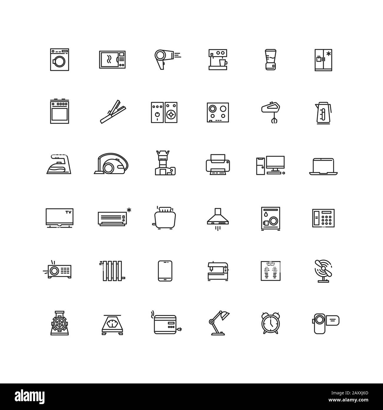 Household appliances line vector icons. Appliance equipment home ...