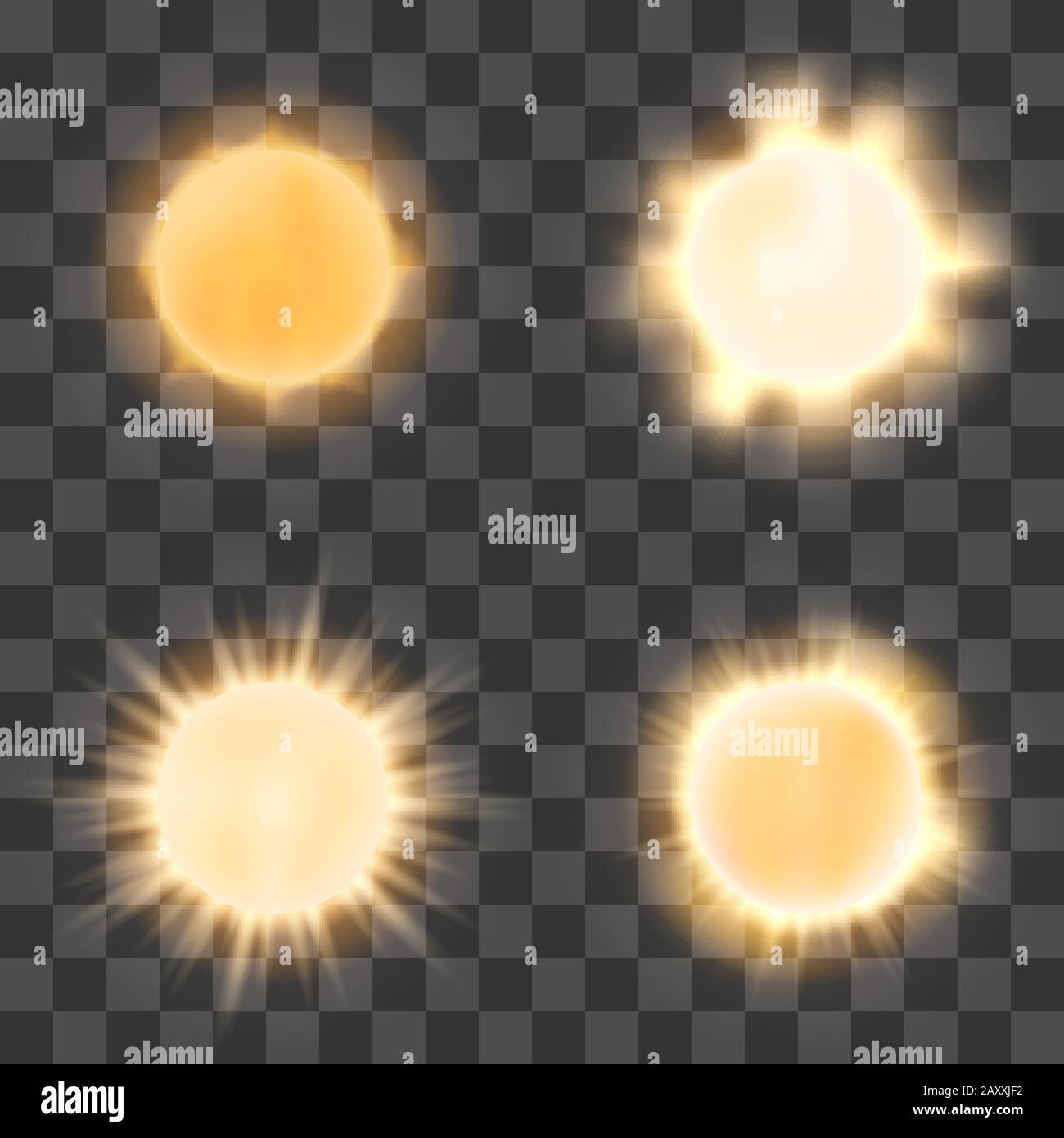 Realistic sun on transparent background. Vector sun shine or bright sun ...