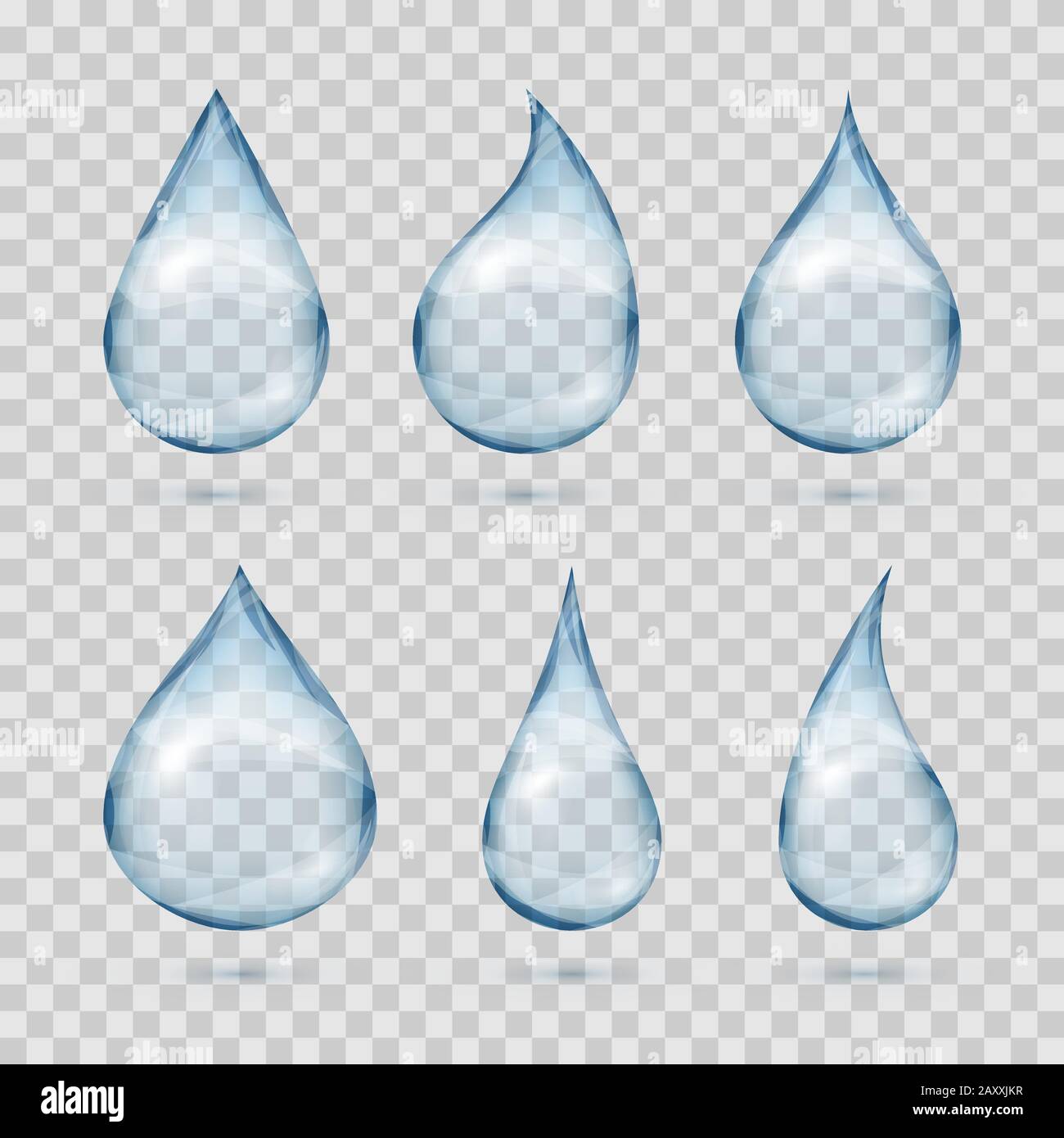 Falling transparent water drops. Water dew drops or rain drops on plaid ...