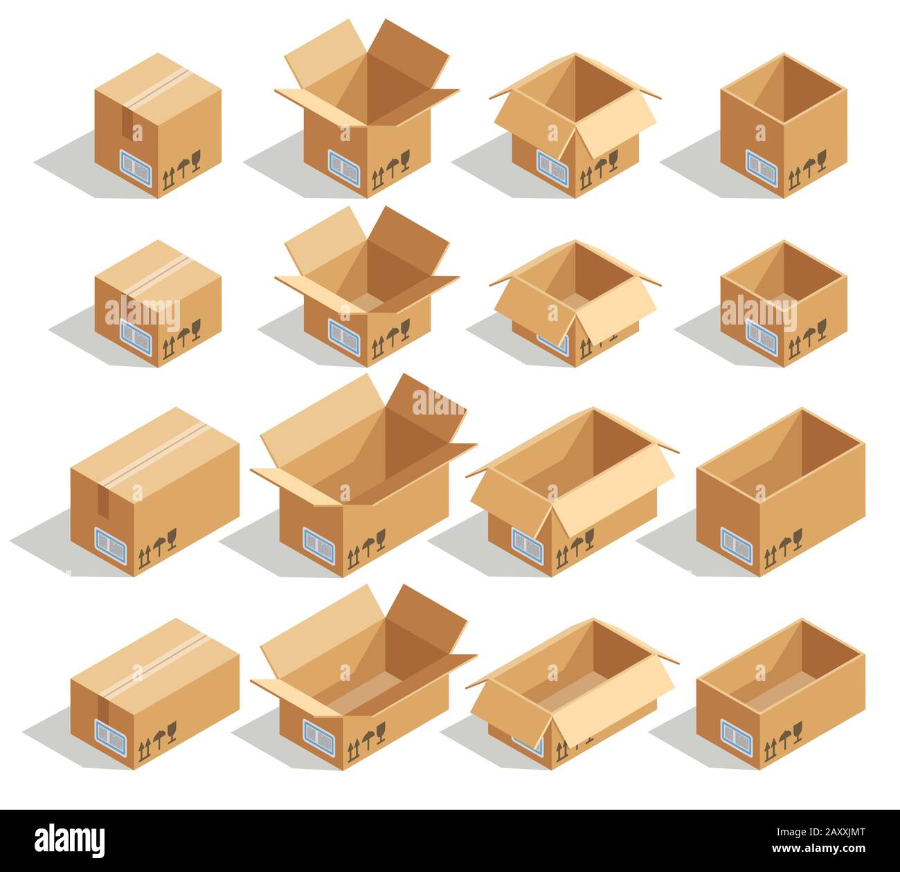 Vector isometric cardboard boxes. Box cardboard, box package, box ...