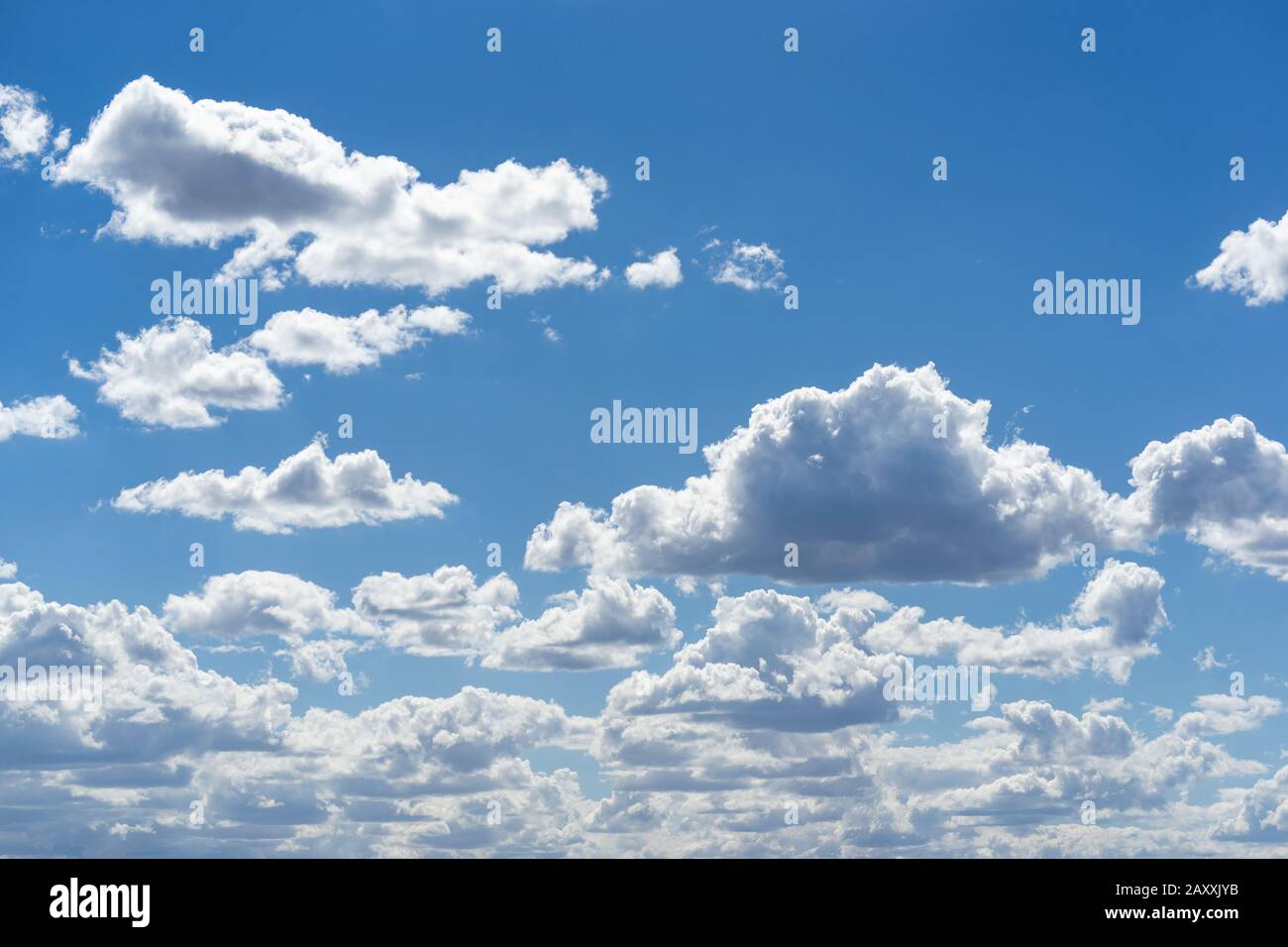 Background of fair weather cumulus clouds with a blue sky Stock Photo ...