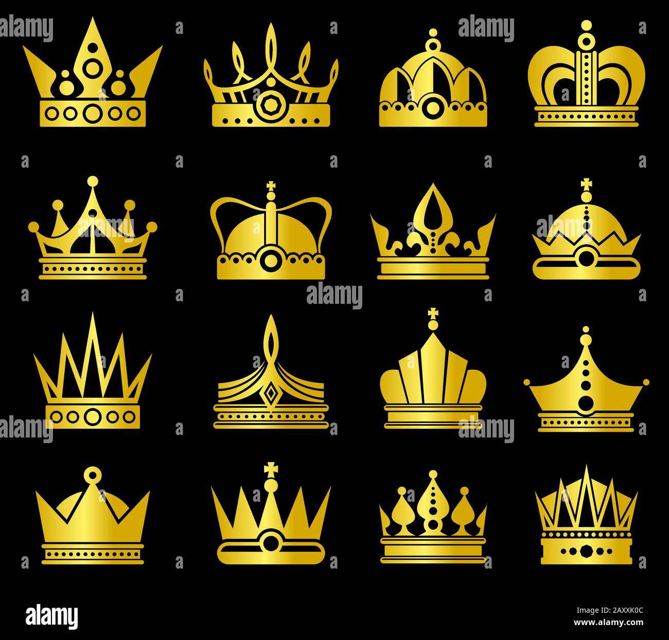 Gold Crown Vector Set Luxury Gold And King Crowns Classic Royal Crown