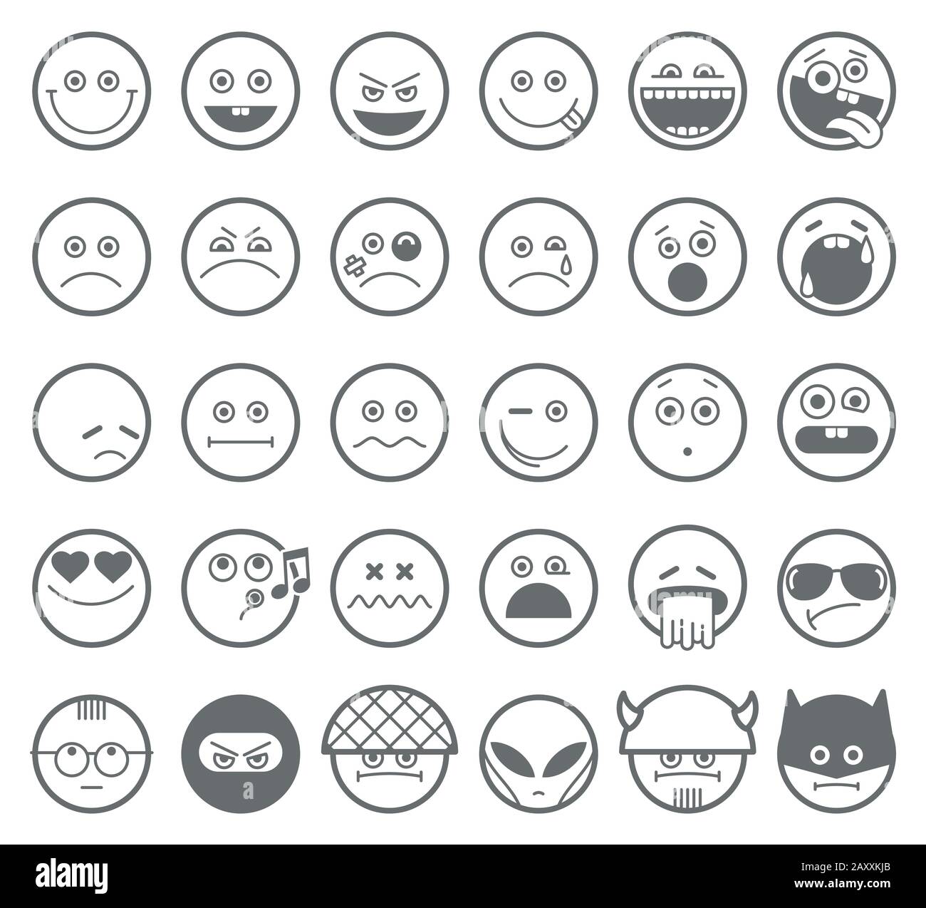 Smiley emoticon vector line icons. Smiley linear faces, emotion smiley ...