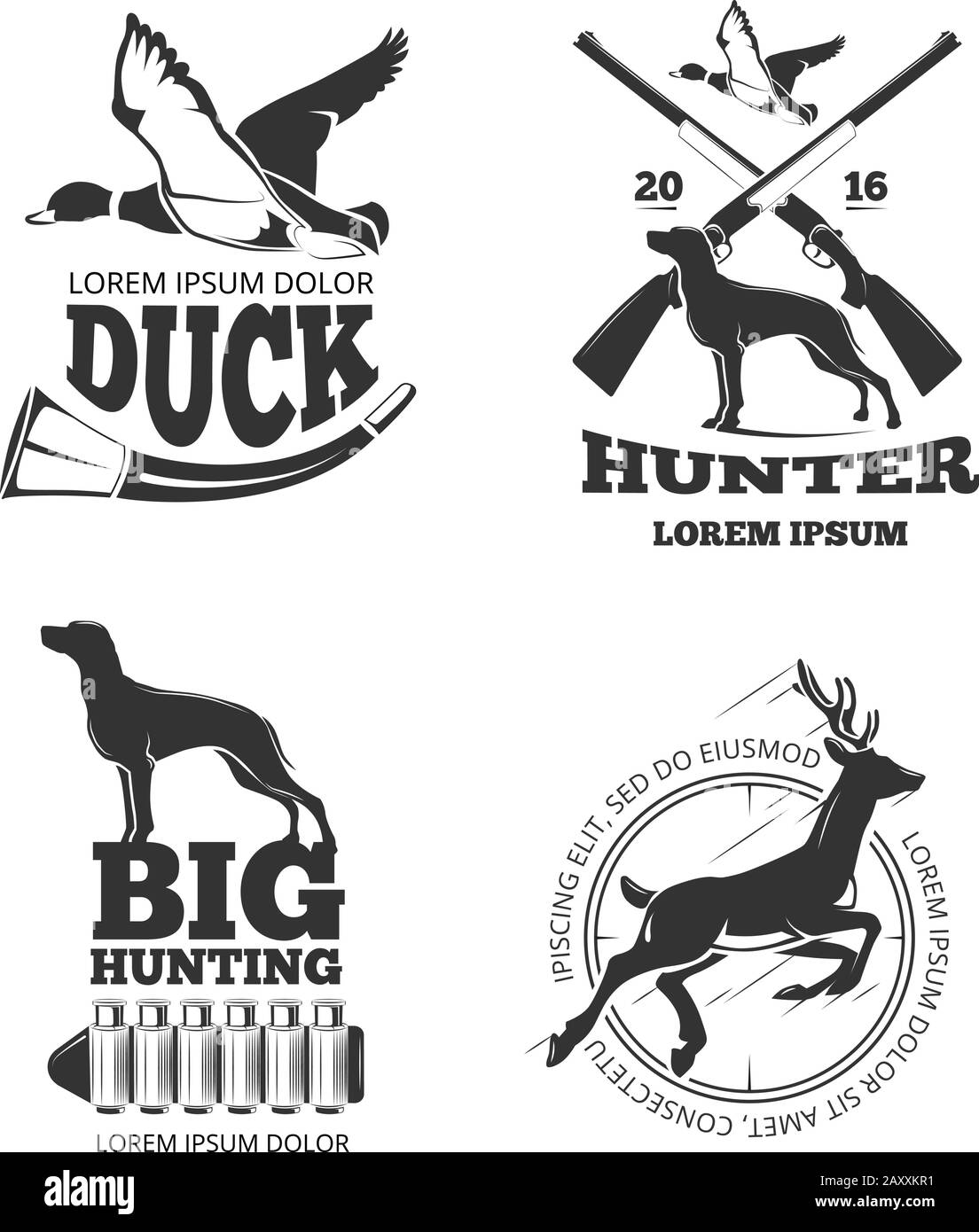 Hunting club vintage vector labels and emblems and logos, badges set ...