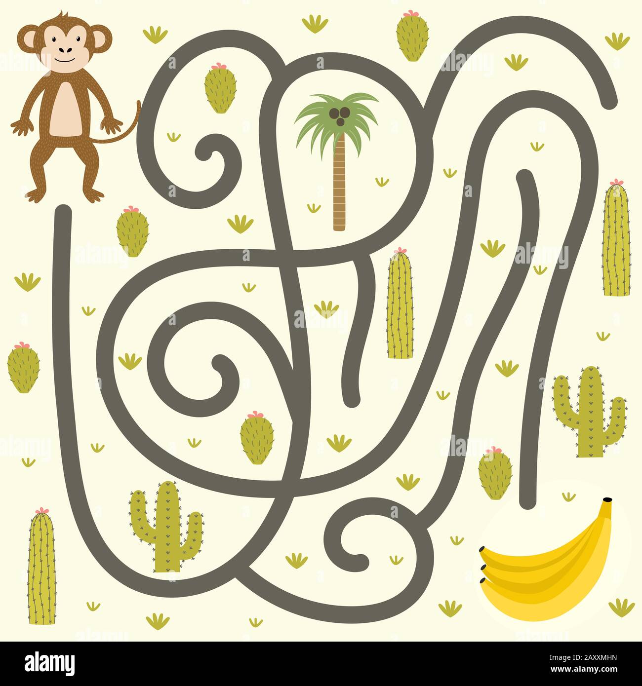 Safari maze game for kids. Help the monkey find the way to bananas ...