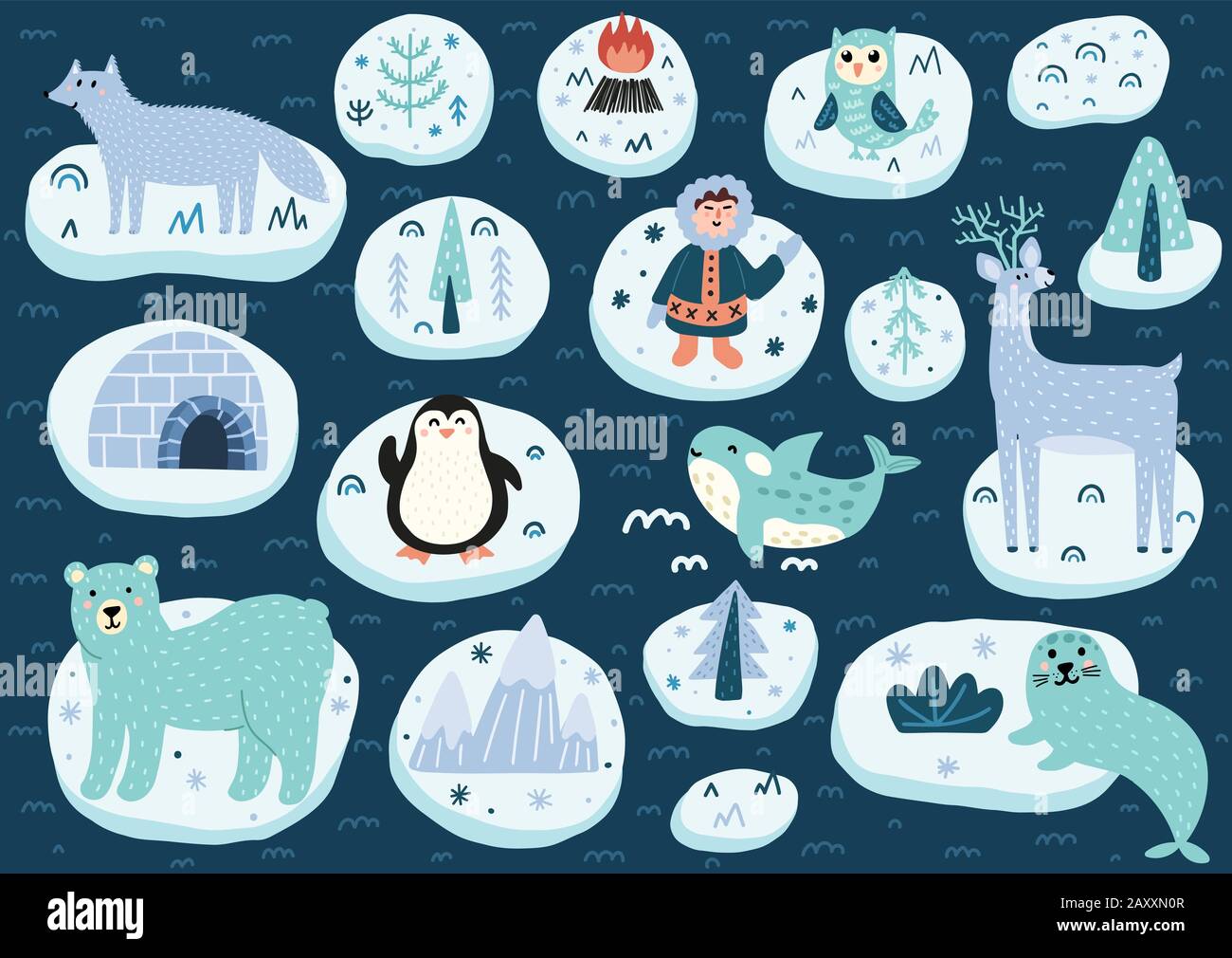 North Pole characters set. Arctic animals cute collection Stock Vector ...