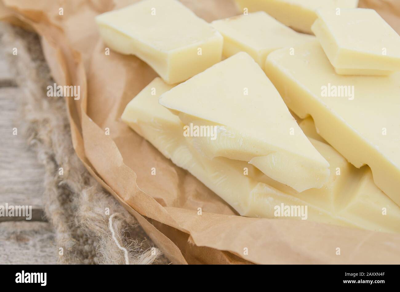 White chocolate snack on brown color paper Stock Photo - Alamy