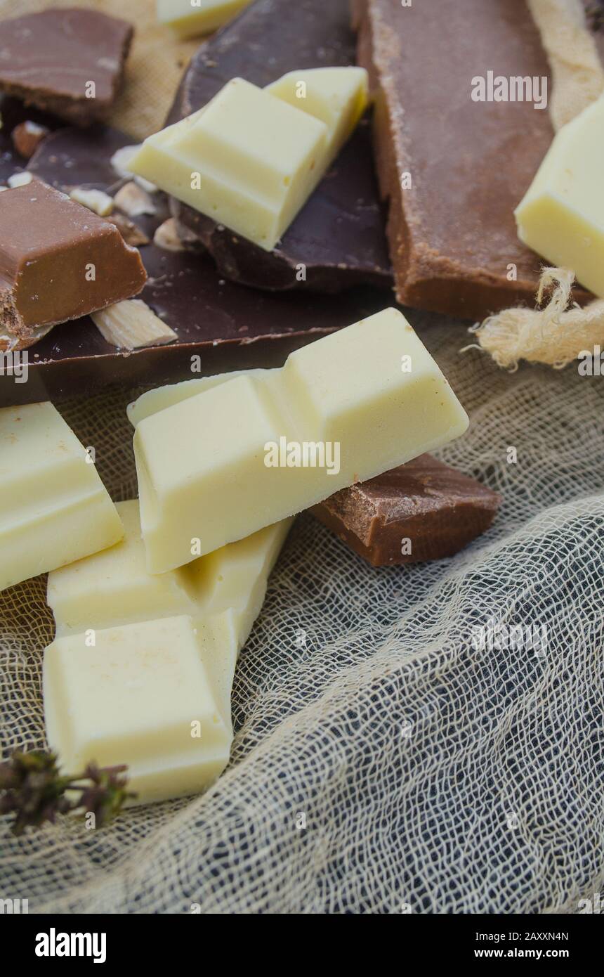Chocolate blocks stack with different kind of chocolate. Chocolate bar ...