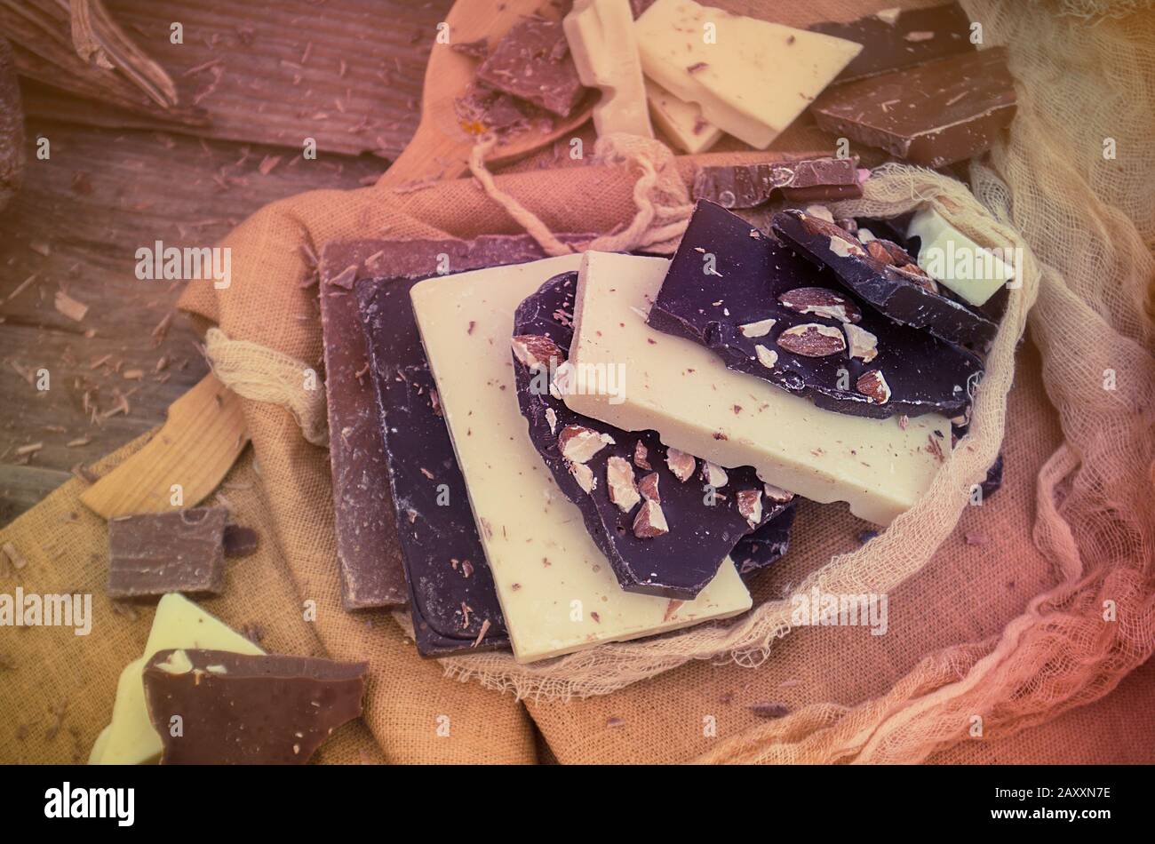 Chocolate blocks stack with different kind of chocolate. Chocolate bar ...