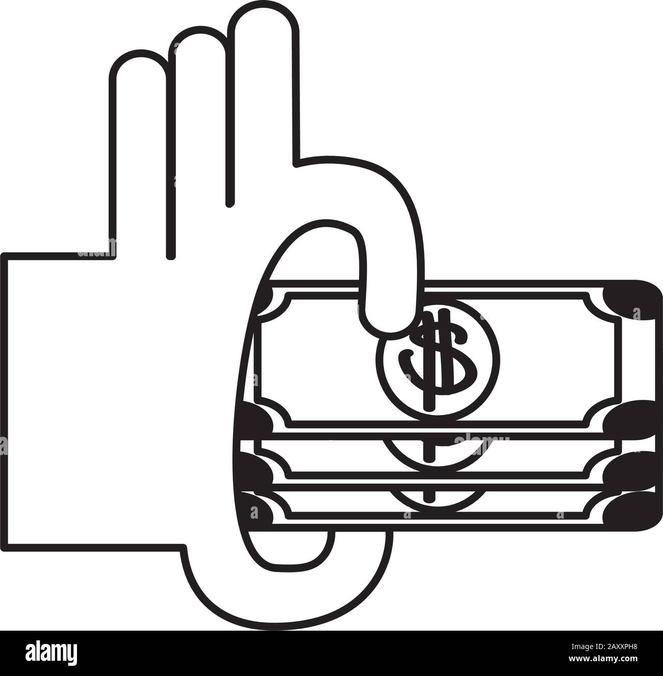 hand with banknotes money business financial line style icon vector ...