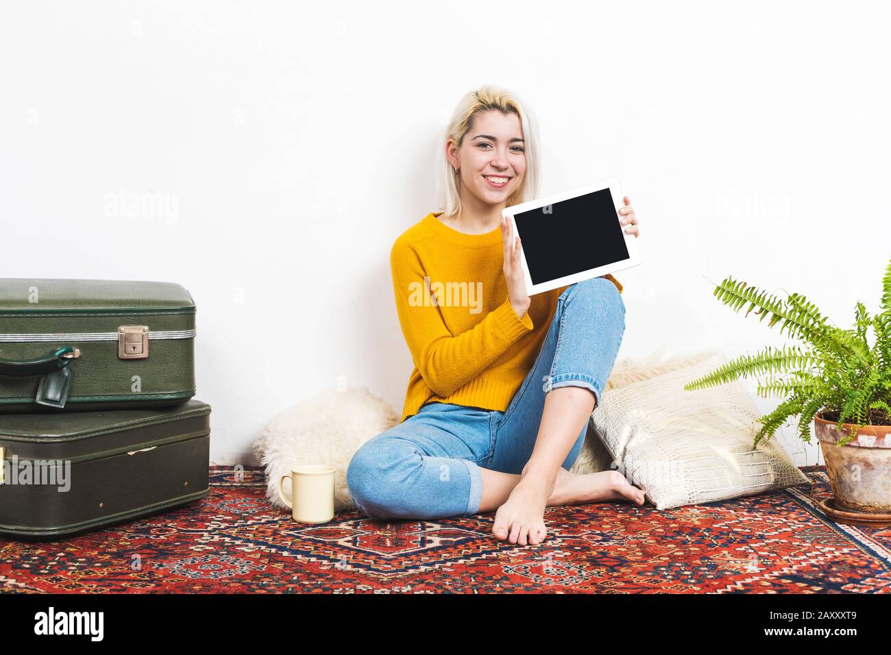 Hand touching tablet computer surface hi-res stock photography and ...