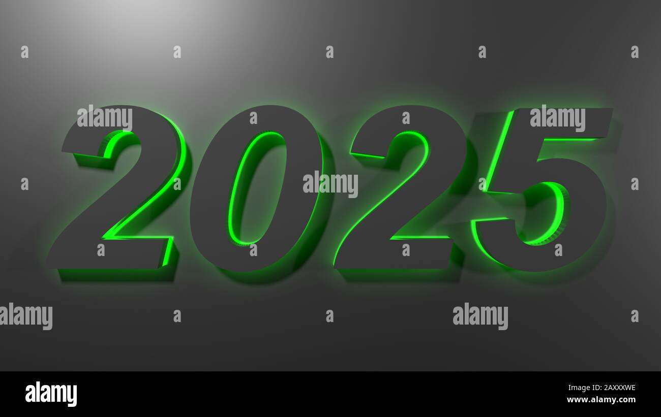 2025 in black digits with green back light, on a black surface - 3D ...