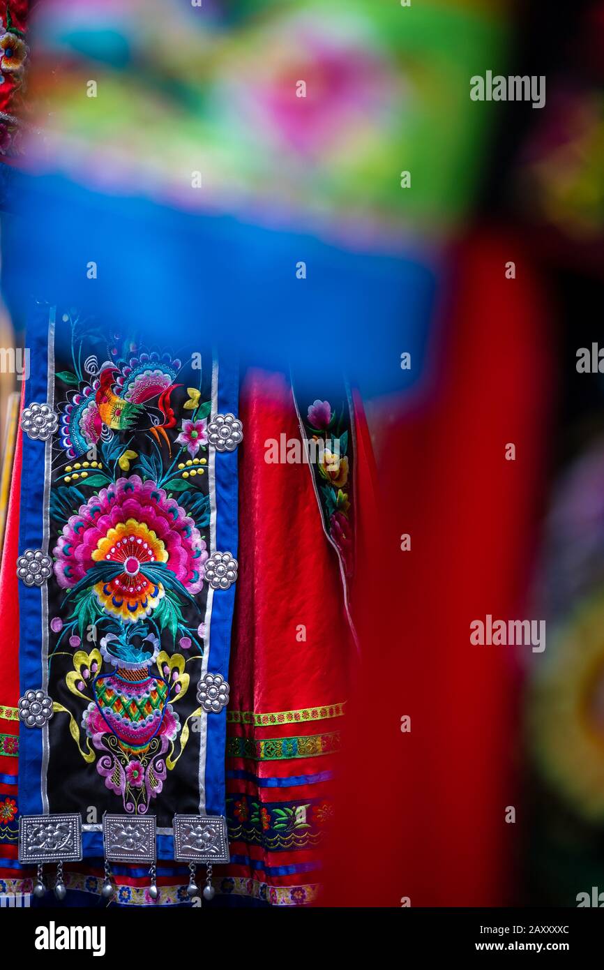 Colorful detail of ethnic minorities costume on display for sale in ...