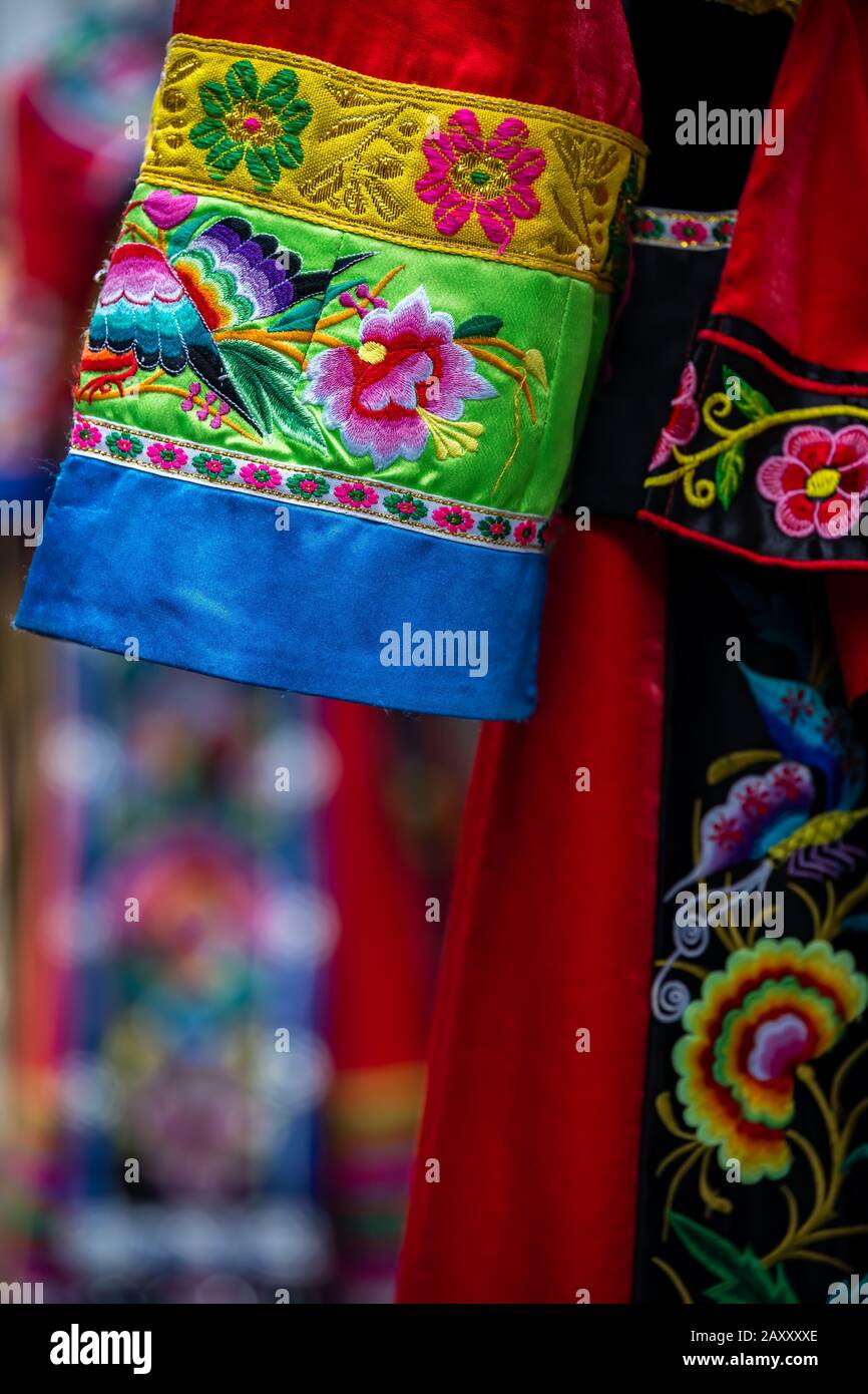 Colorful detail of ethnic minorities costume on display for sale in ...