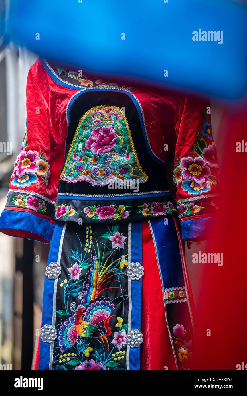 Colorful detail of ethnic minorities costume on display for sale in ...
