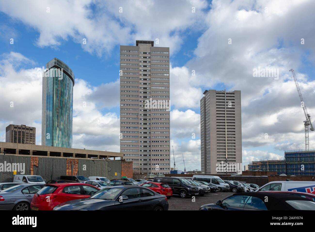 Skyline of three tower blocks, Birmingham city centre, UK Stock Photo ...