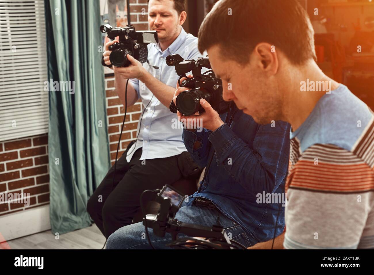 Video production backstage. Behind the scenes of creating video content ...