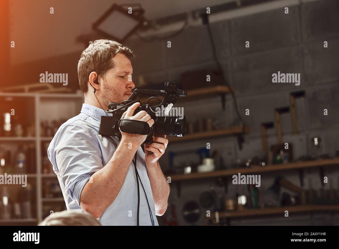 Video production backstage. Behind the scenes of creating video content ...
